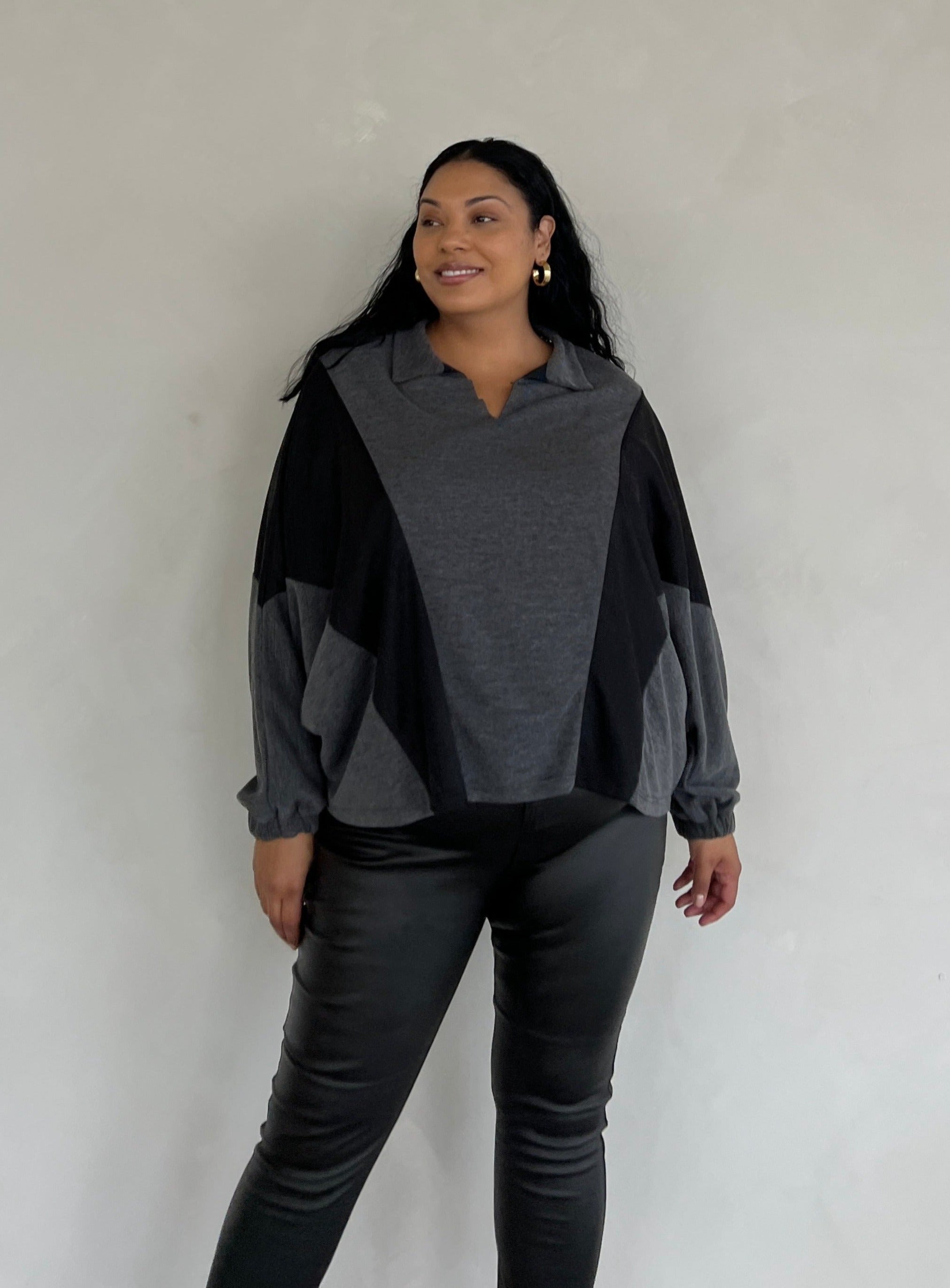 Plus Size Two Tone Long Sleeve Top – 2020AVE
