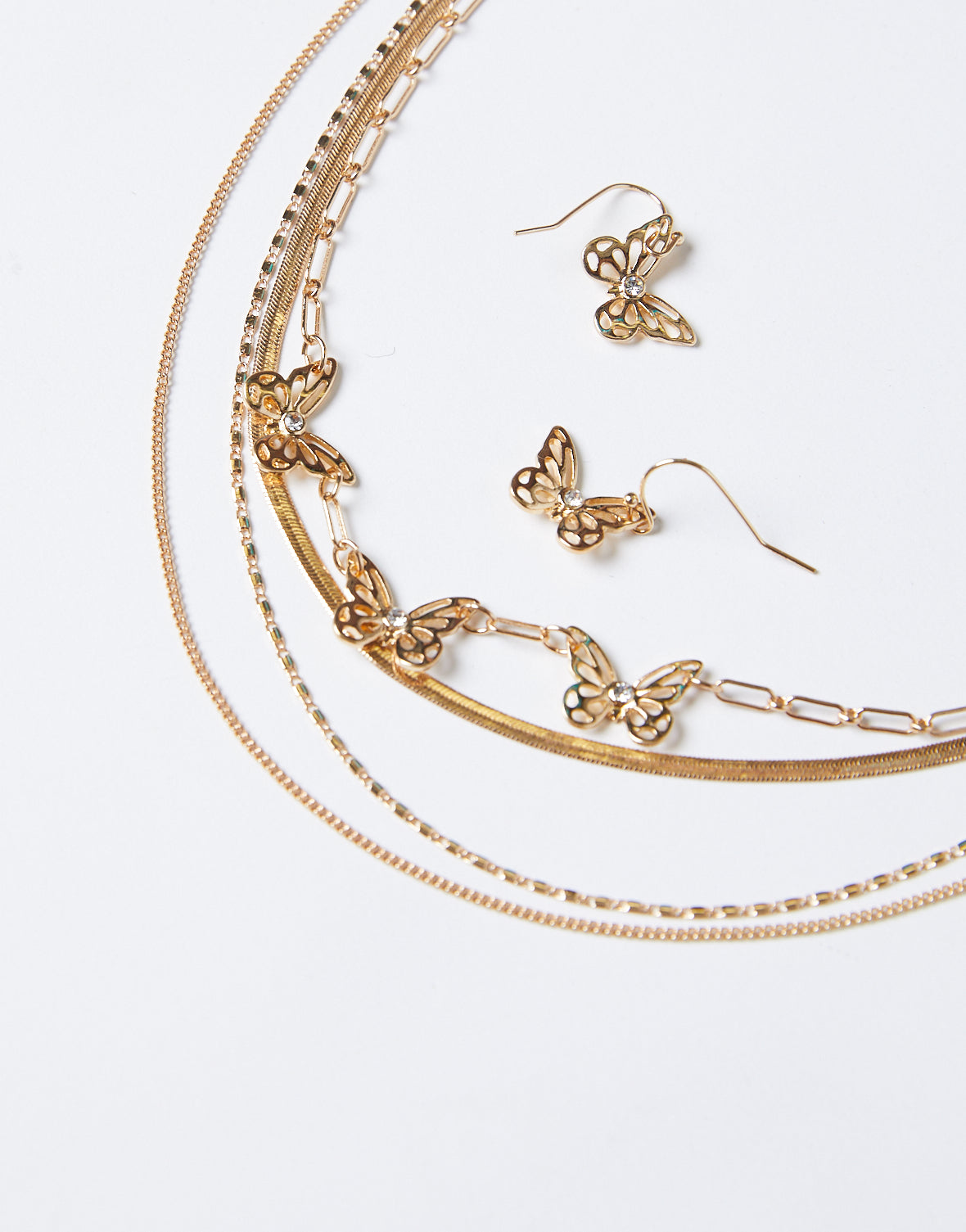 Alexandra Layered Necklace and Earrings Set - Butterfly Necklace – 2020AVE