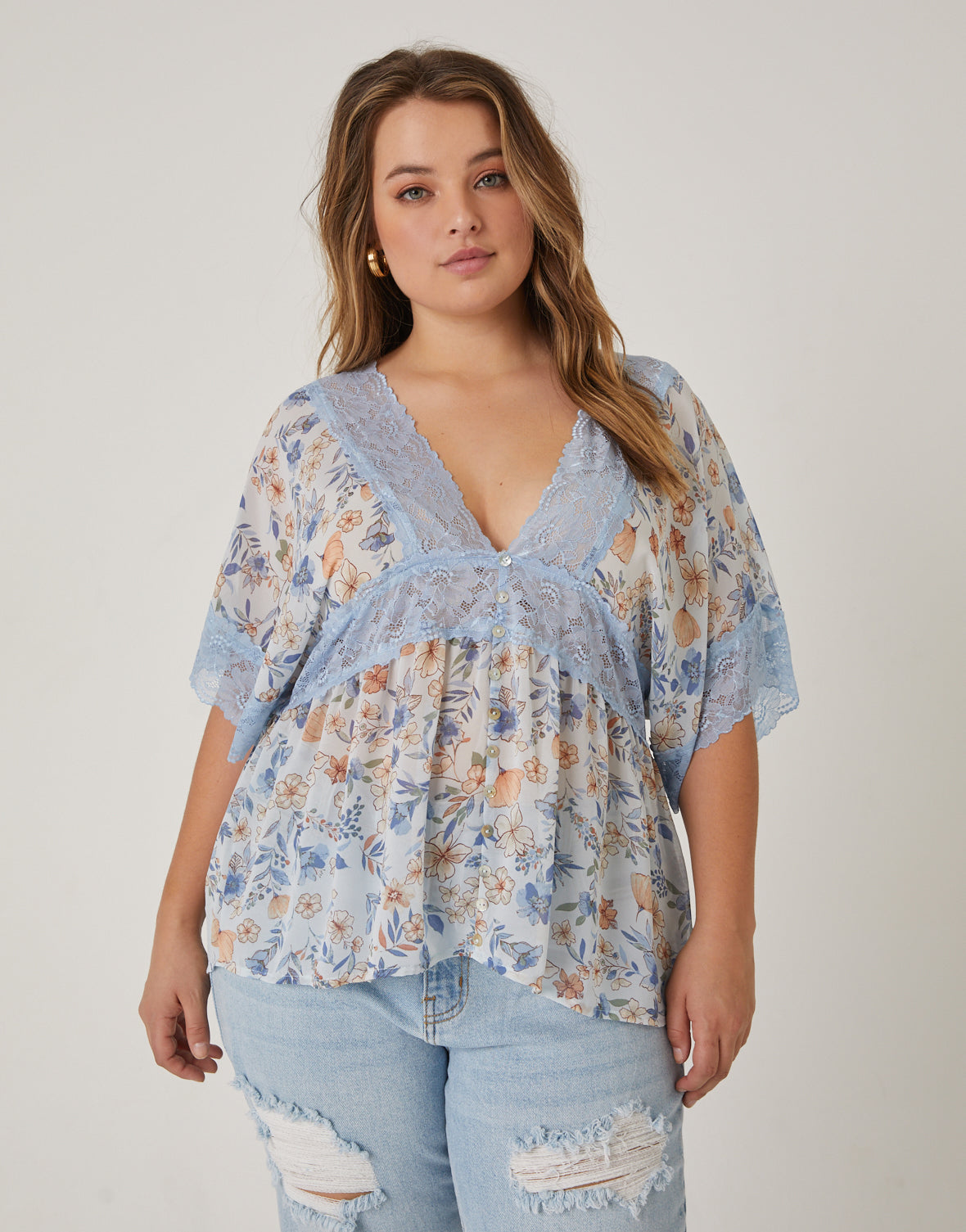 Plus Size Chiffon Floral Lace Blouse – 2020AVE