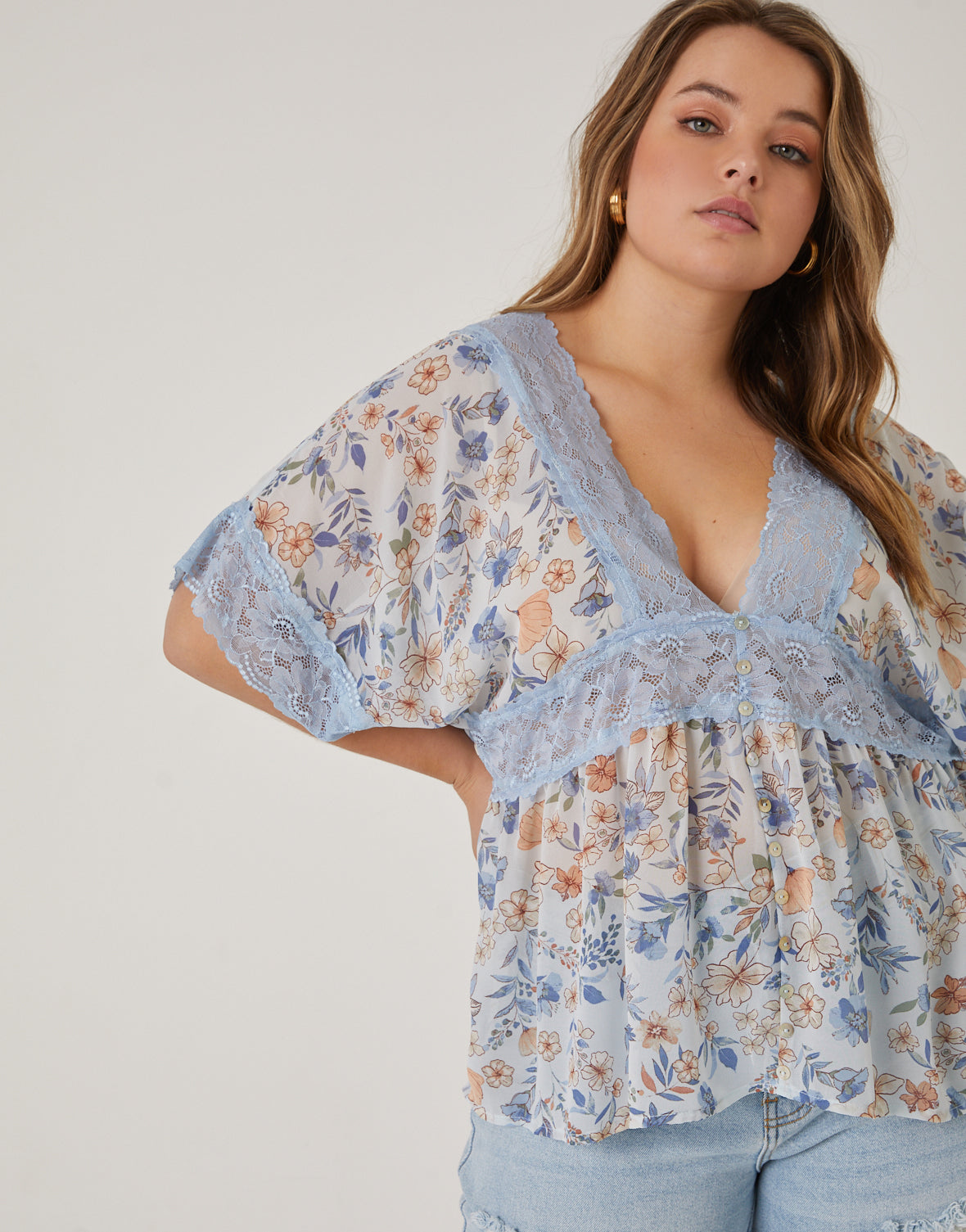 Plus Size Chiffon Floral Lace Blouse – 2020AVE