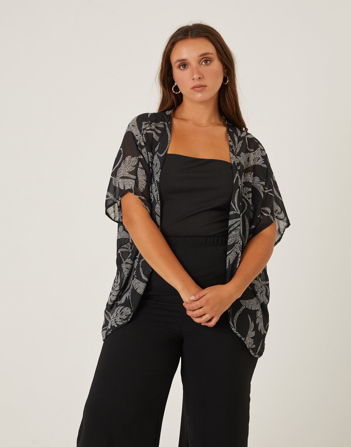 Plus Size Dotted Leaf Chiffon Cardigan – 2020AVE