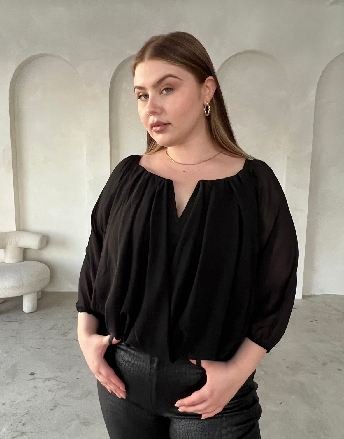 Plus Size Draped Chiffon Blouse – 2020AVE