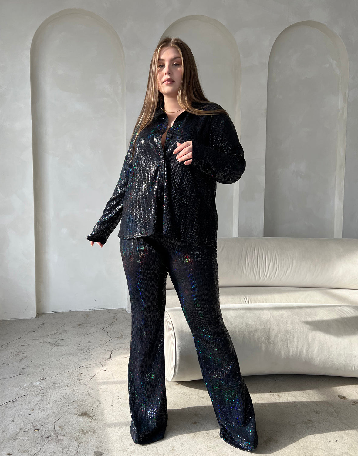 Plus Size Flared Disco Sequin Pants – 2020AVE