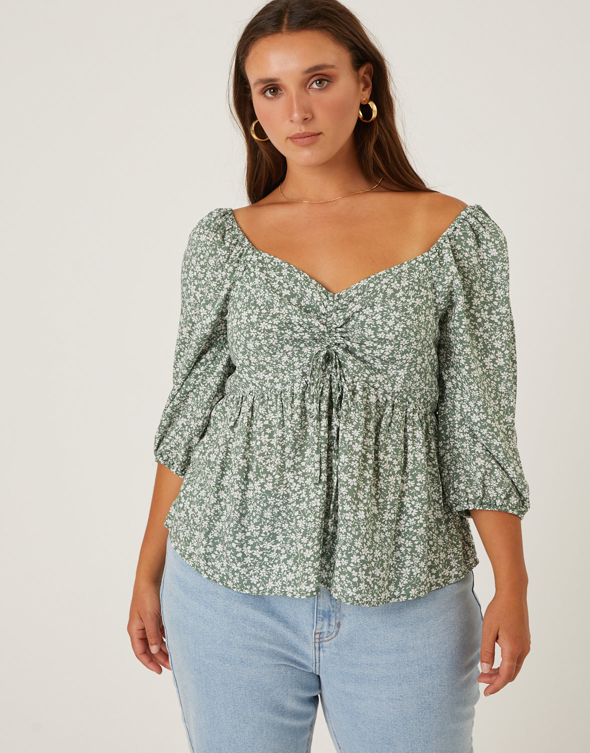 Plus Size Floral 3/4 Sleeve Top – 2020AVE