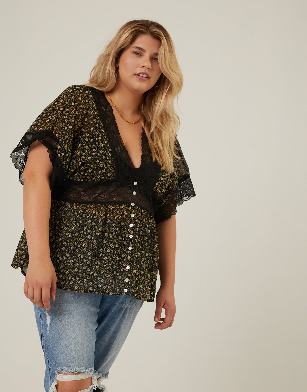 Plus Size Floral Lace Trim Blouse – 2020AVE