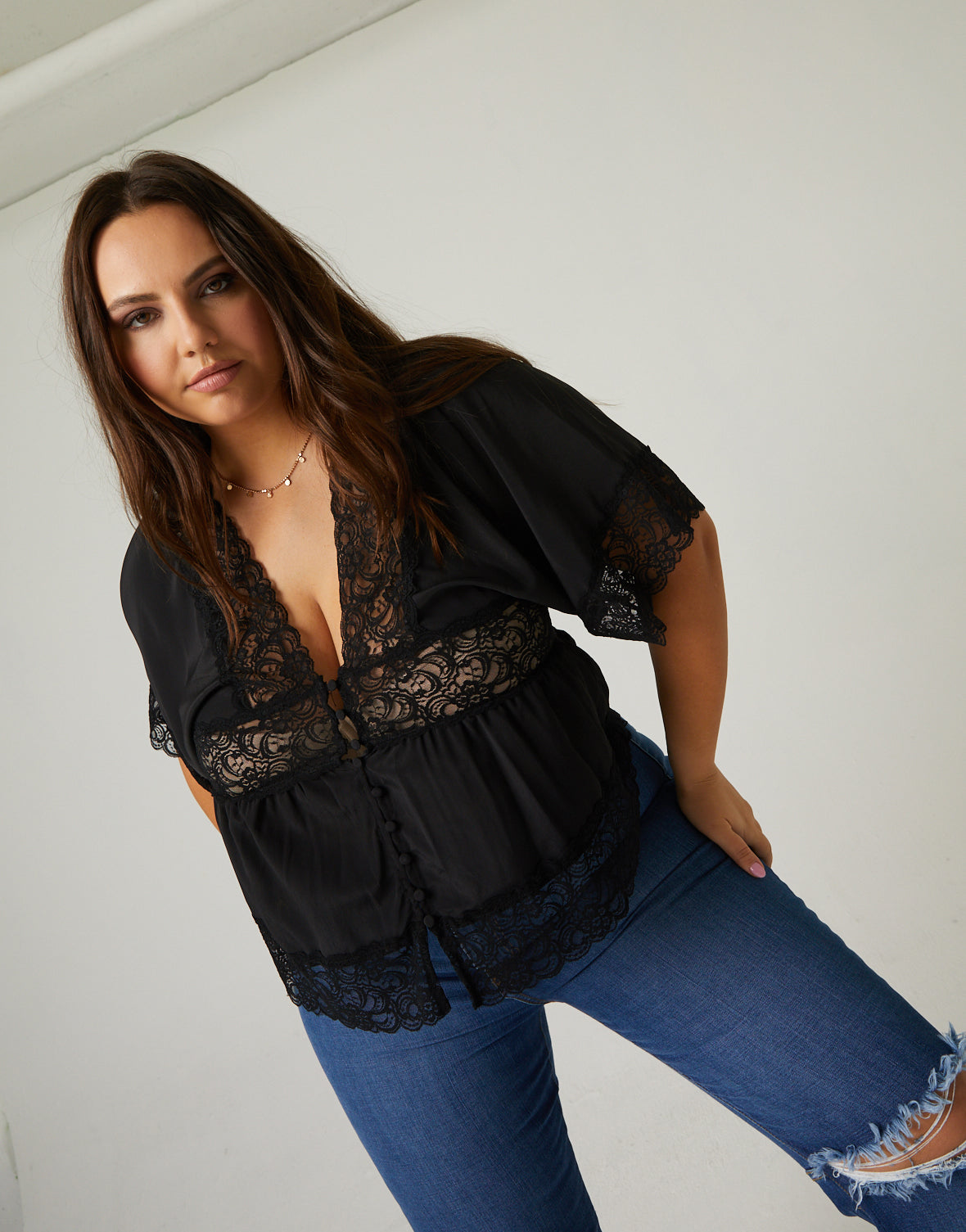 Plus Size Lace Trim Blouse - Curvy Lace Top – 2020AVE