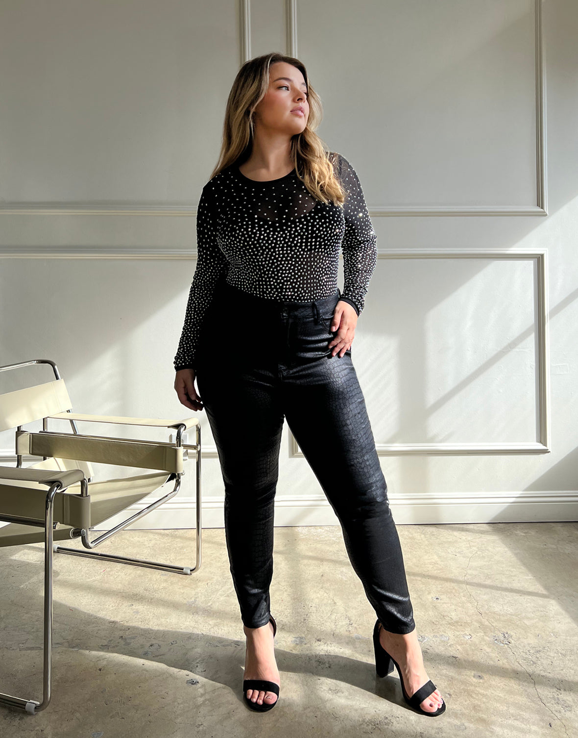 Plus Size Mesh Rhinestone Gradient Bodysuit – 2020AVE