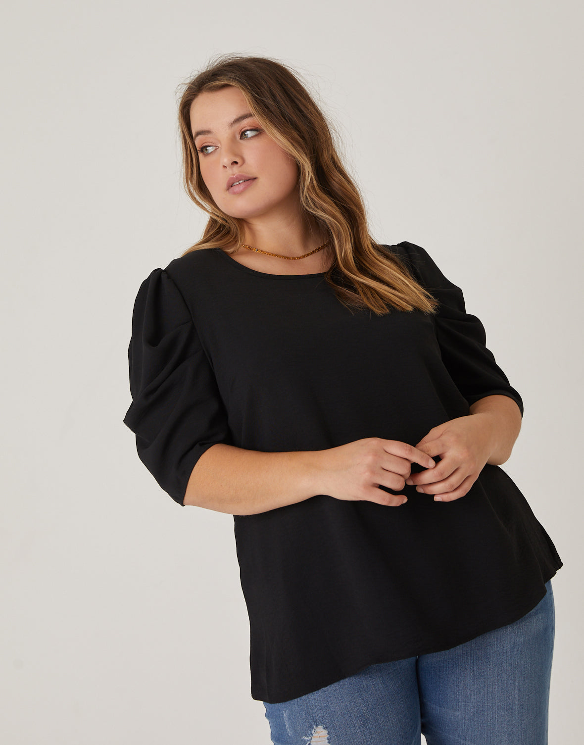 Plus Size Puff Sleeve Woven Blouse – 2020AVE