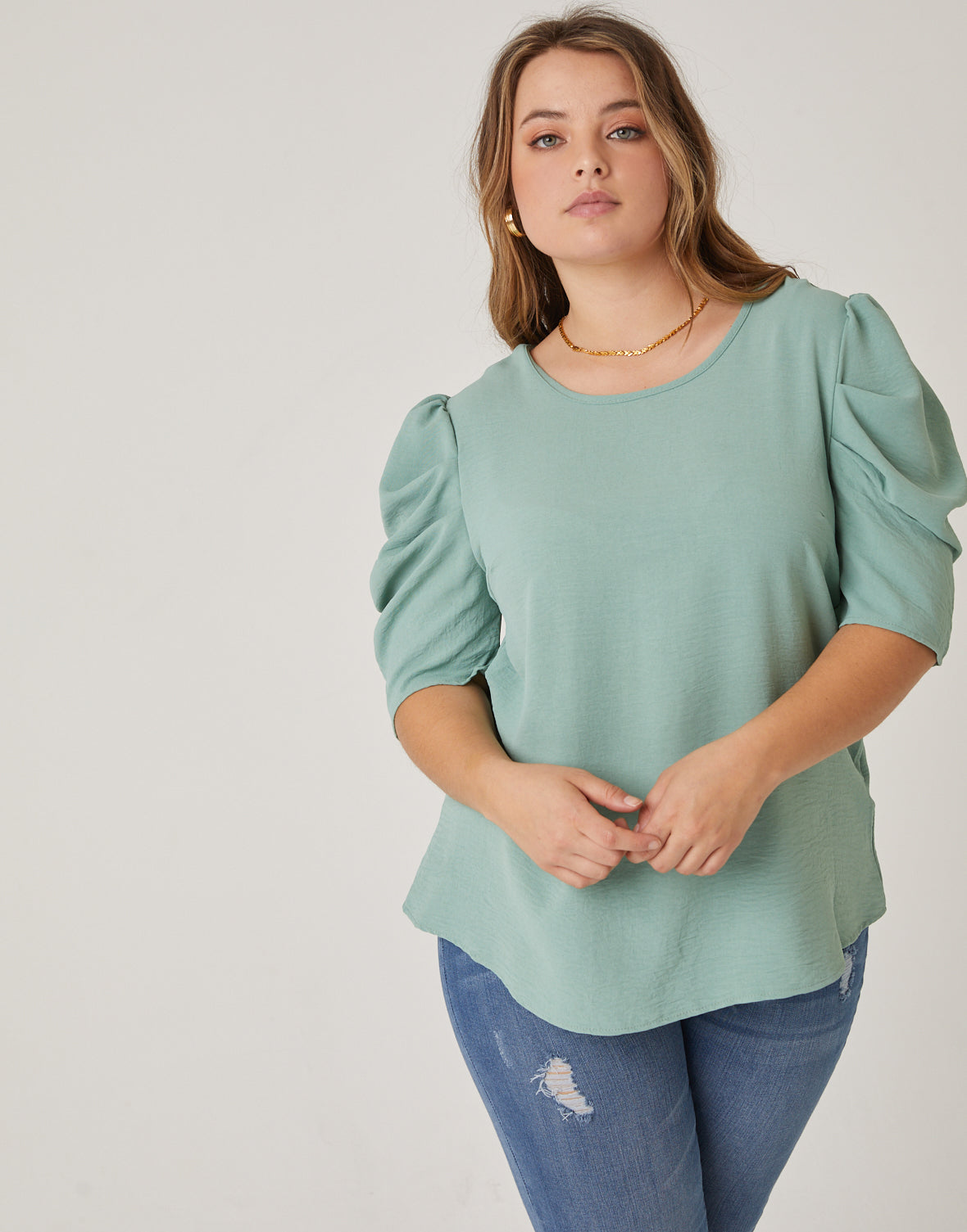 Plus Size Puff Sleeve Woven Blouse – 2020AVE