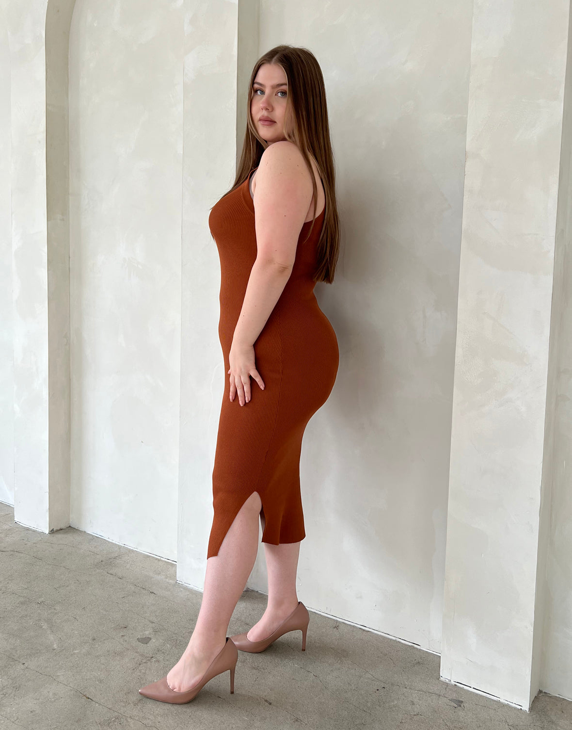 Plus Size Rib Knit Bodycon Midi Dress – 2020AVE
