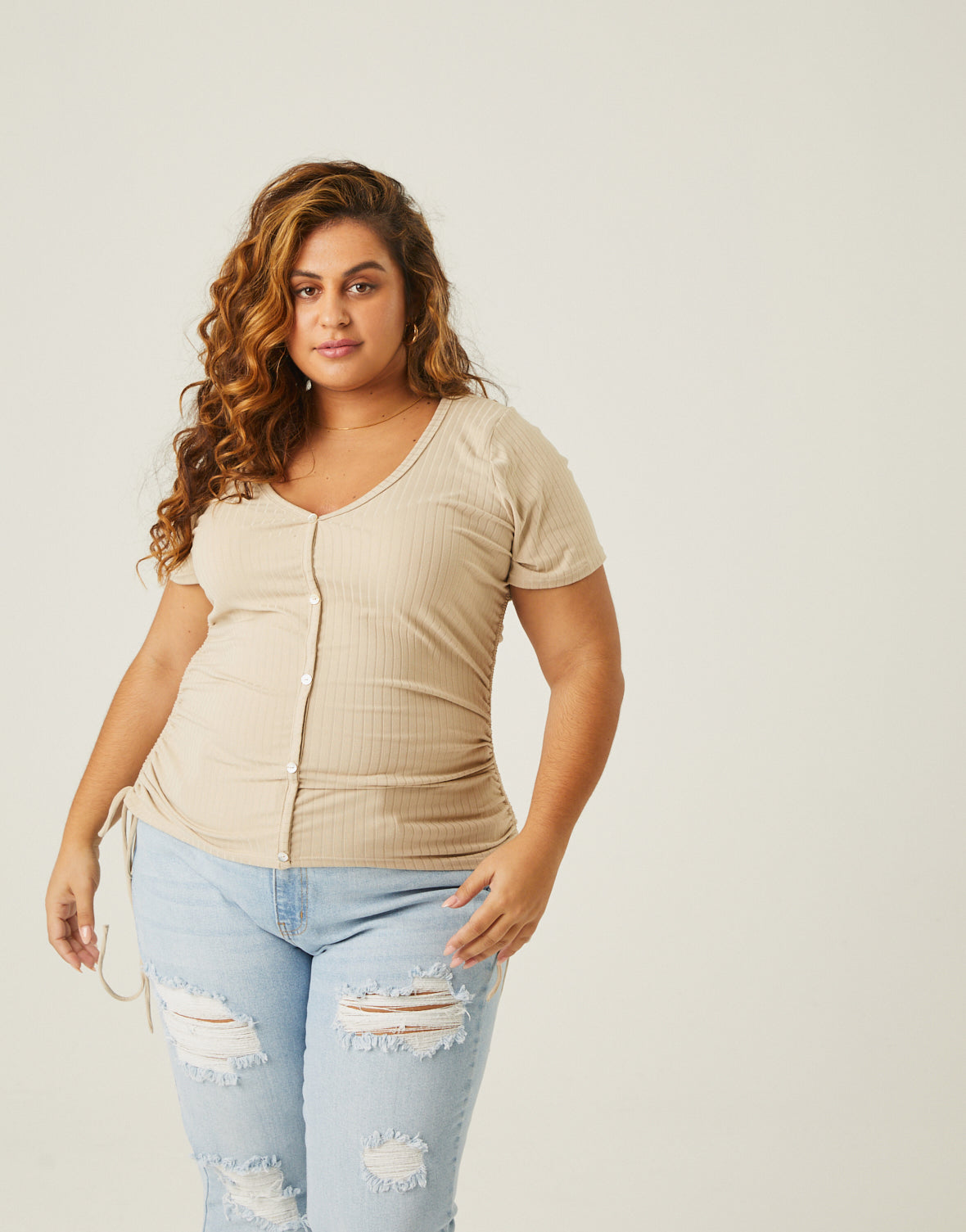 Plus Size Ribbed Side Ruched Tee – 2020AVE