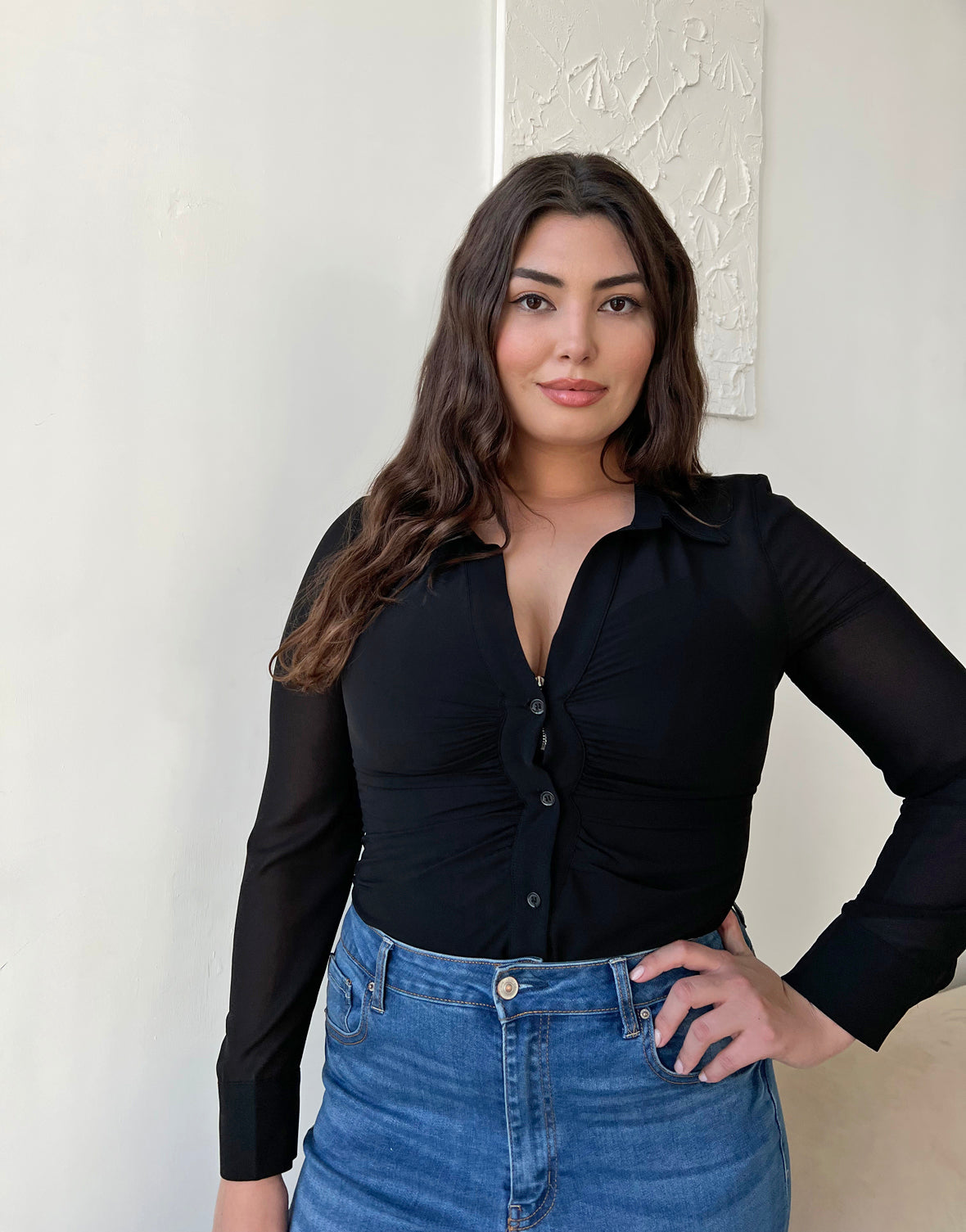 Plus Size Ruched Button Up Shirt – 2020AVE