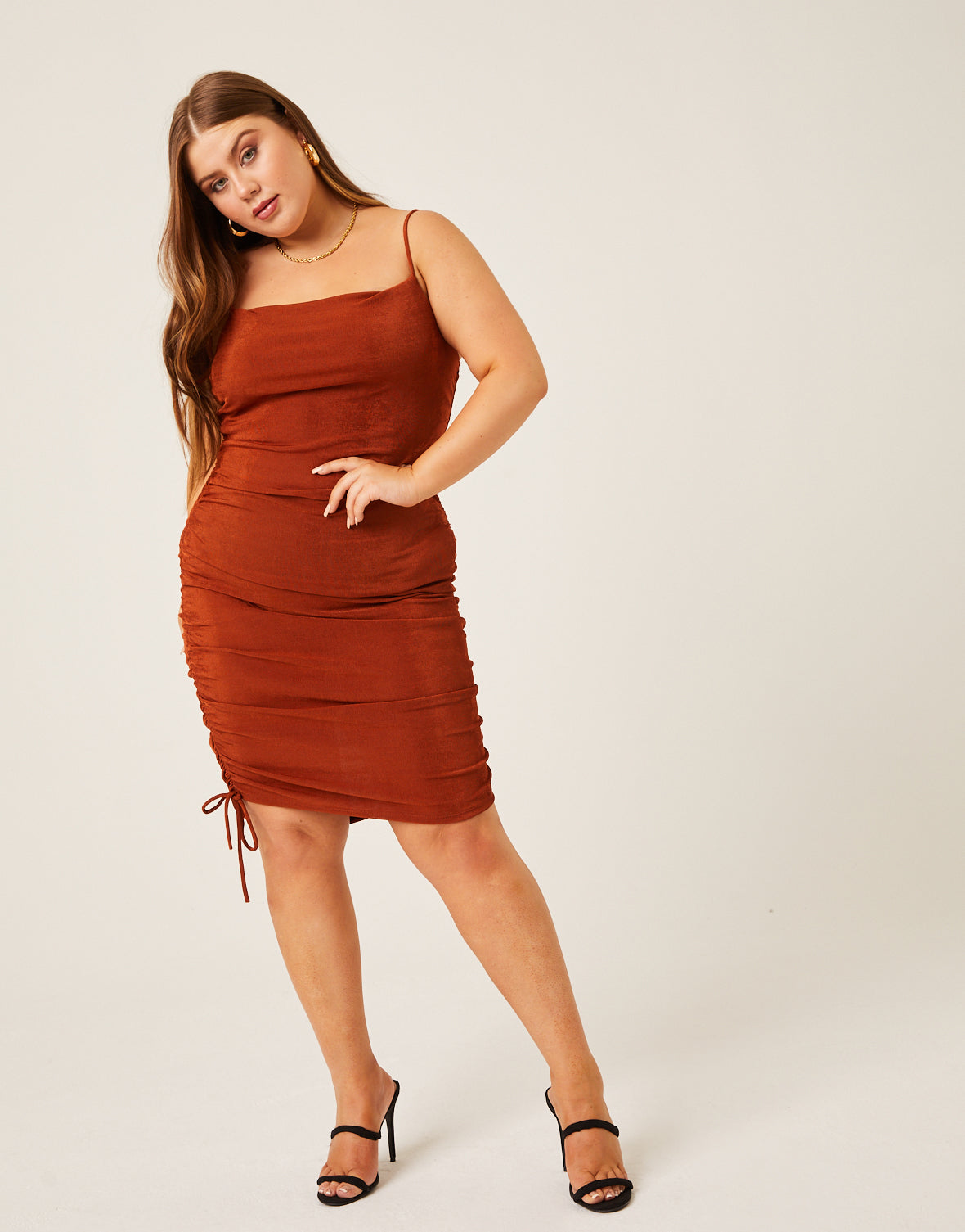 Plus Size Shimmer Side Ruched Dress – 2020AVE