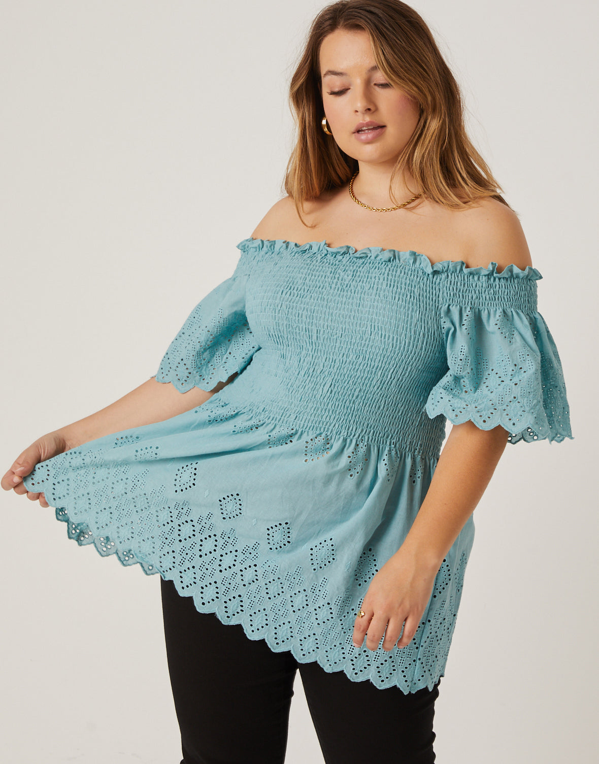 Plus Size Smocked Eyelet Lace Top – 2020AVE