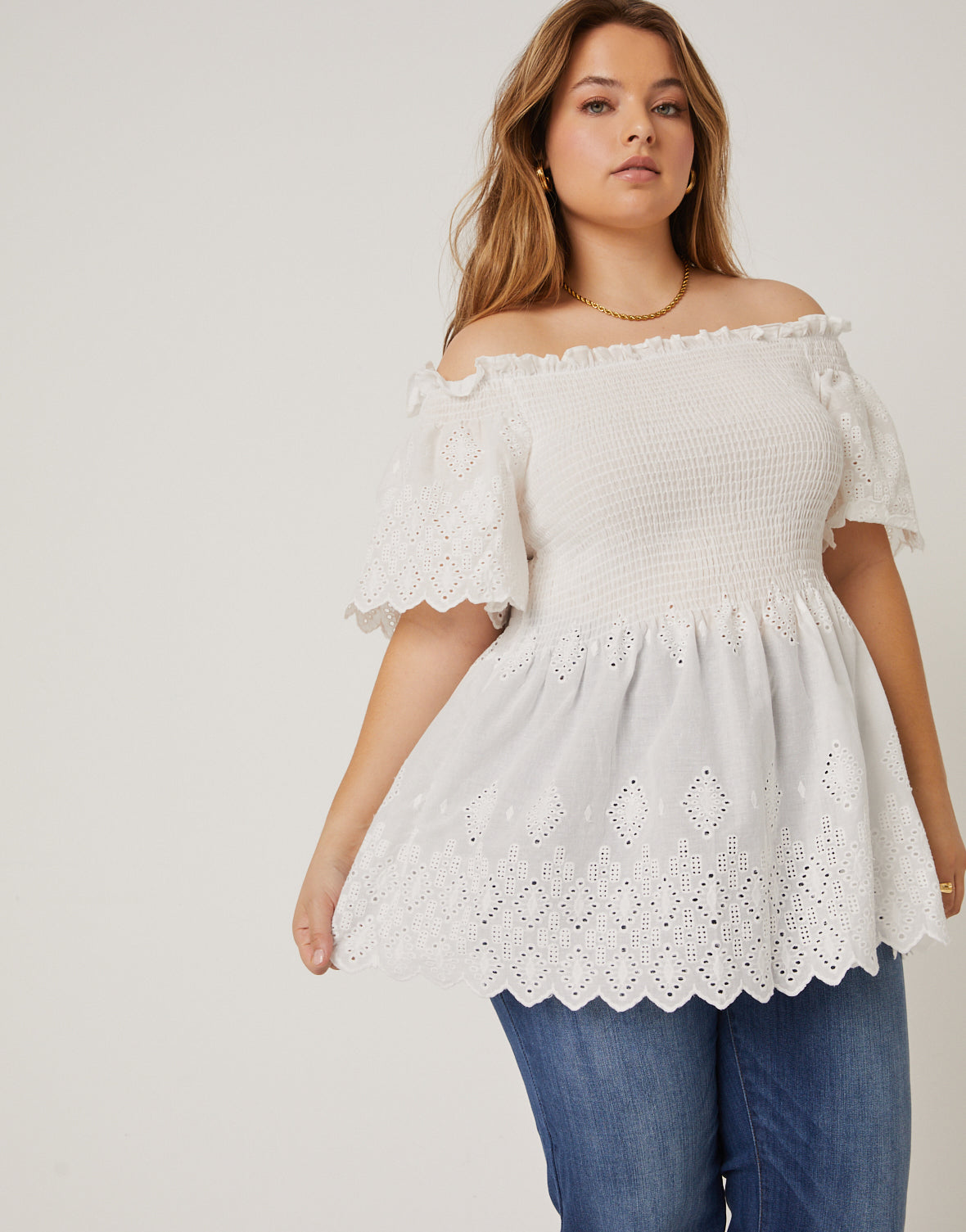 Plus Size Smocked Eyelet Lace Top – 2020AVE