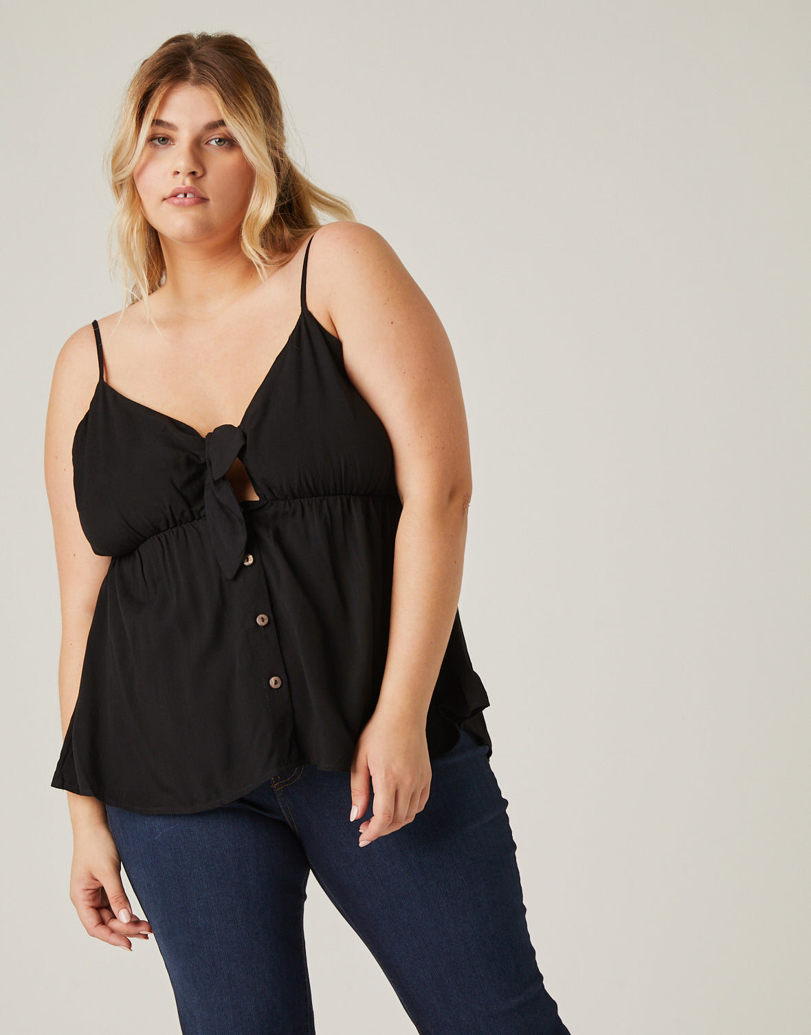 Plus Size Tie Front Button Top – 2020AVE