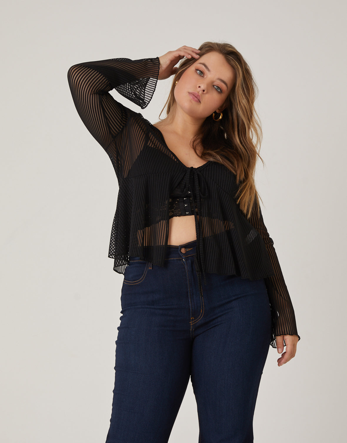 Plus Size Tie Front Sheer Top – 2020AVE