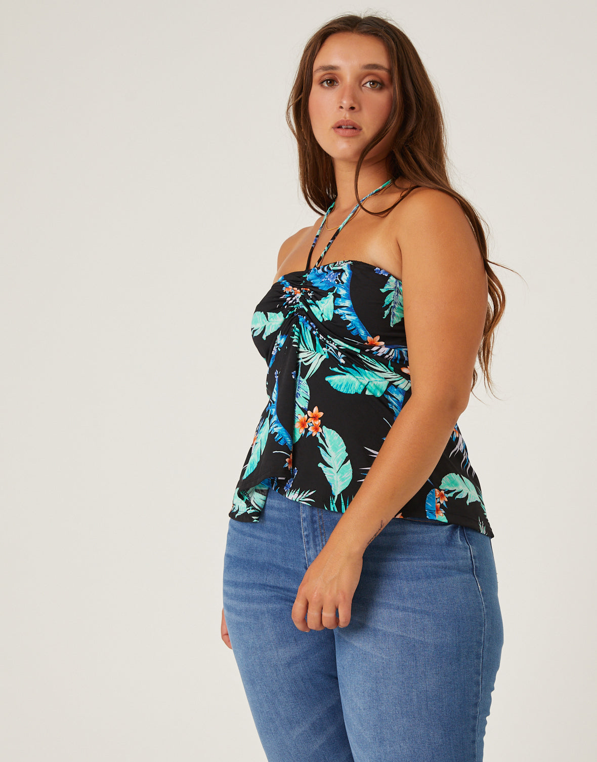 Plus Size Tropical Ruched Halter Top – 2020AVE