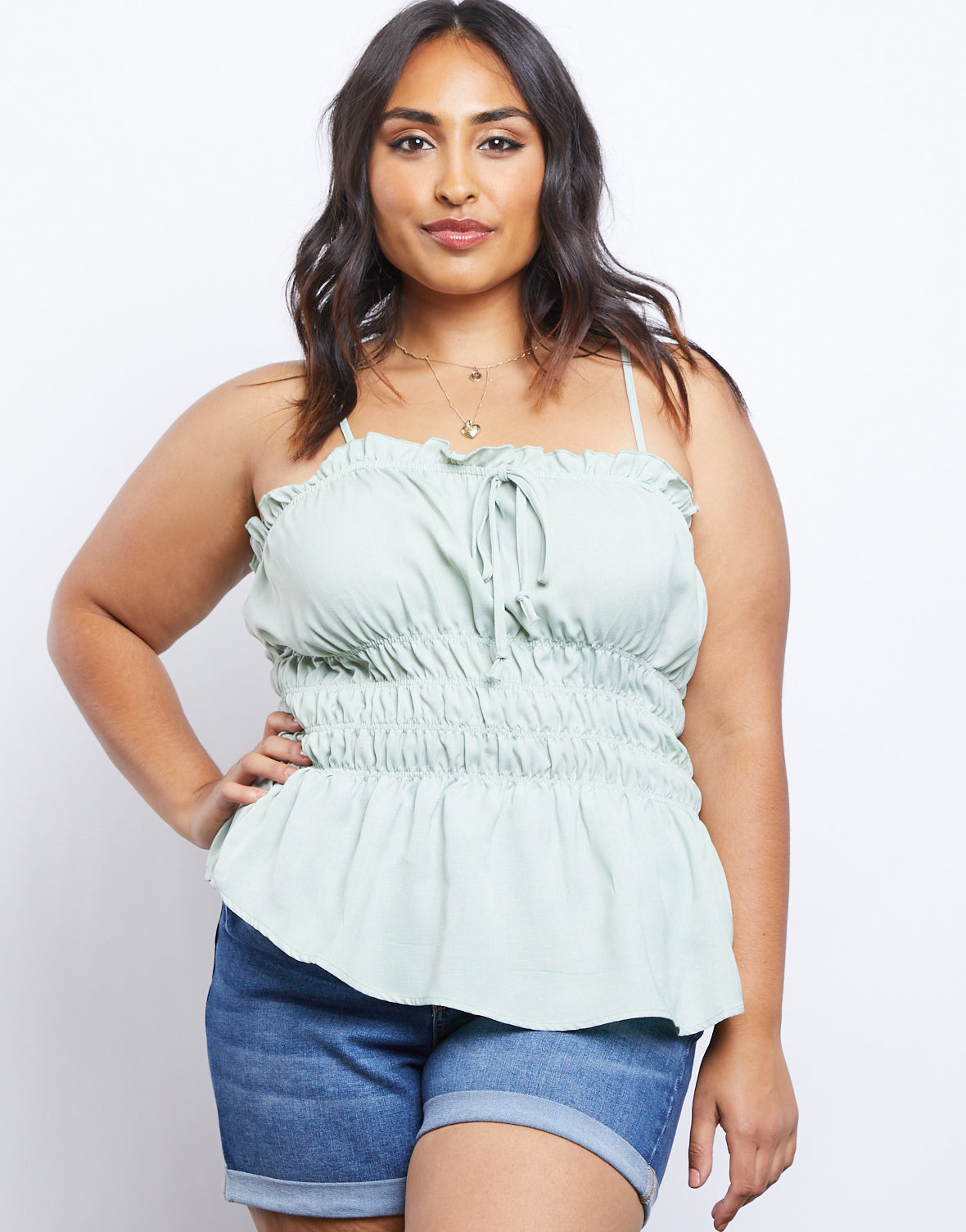 Plus Size Amber Smocked Tank - Plus Casual Blouses - Smocked Top – 2020AVE