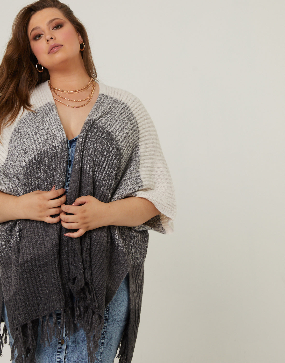 Plus Size Colorblock Fringe Cardigan – 2020AVE