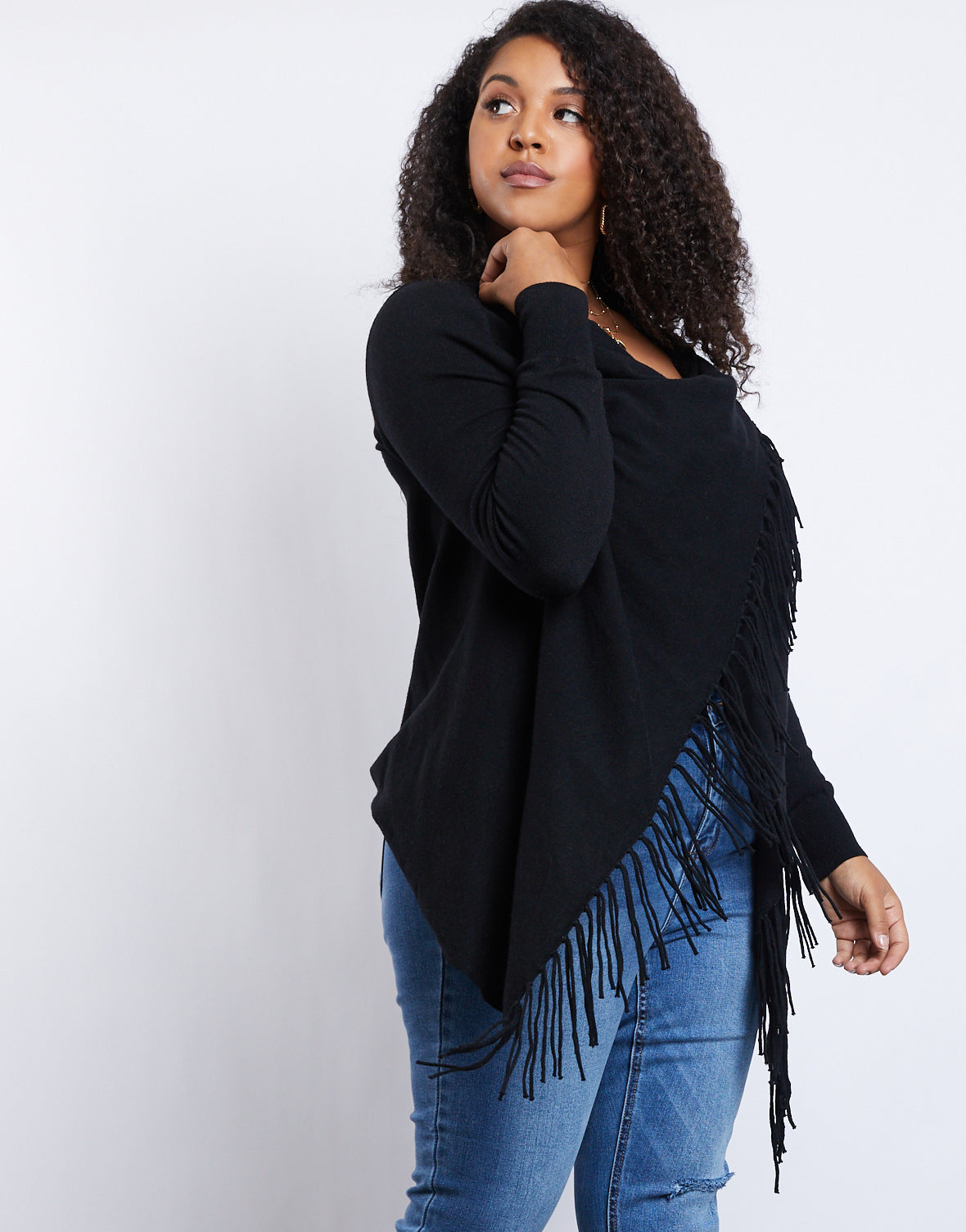 Plus Size Fringe Draped Sweater – 2020AVE