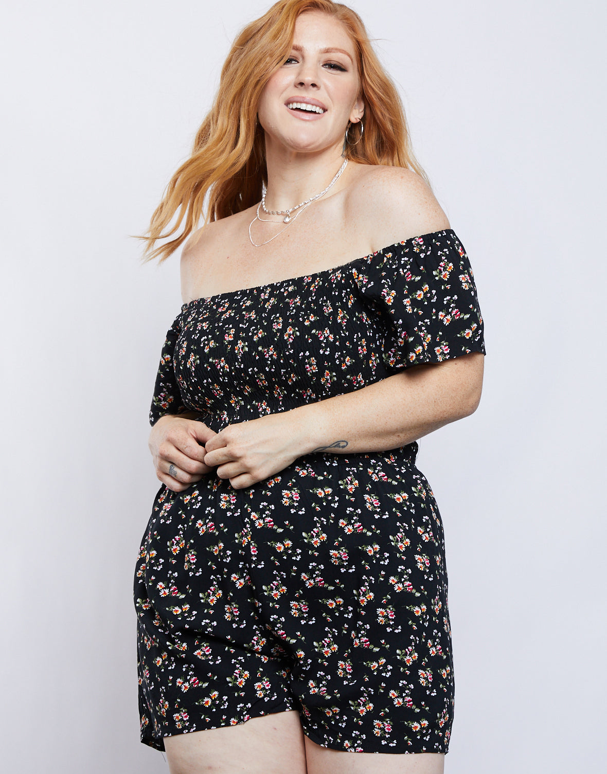 Plus Size Laced Up Floral Romper - Curvy Romper - Plus Size Romper ...