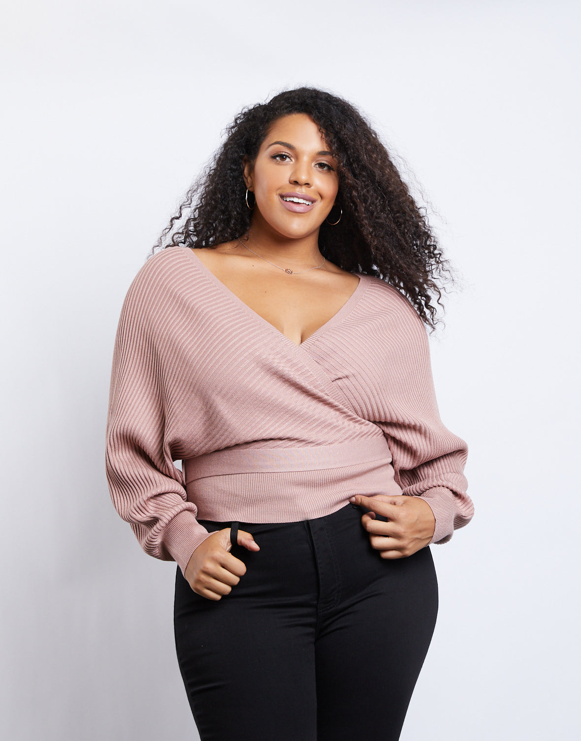 Plus Size Leigh V-Neck Sweater - Wrap Top - Curvy Surplice Top – 2020AVE