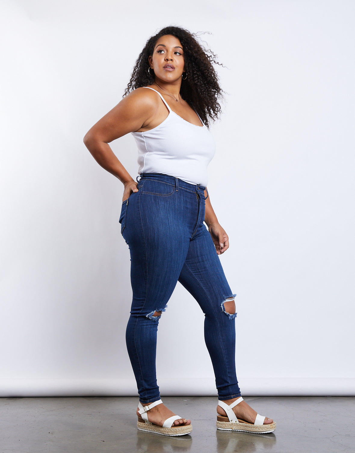 Plus Size Ripped Knee Skinny Jeans - Curvy Denim – 2020AVE