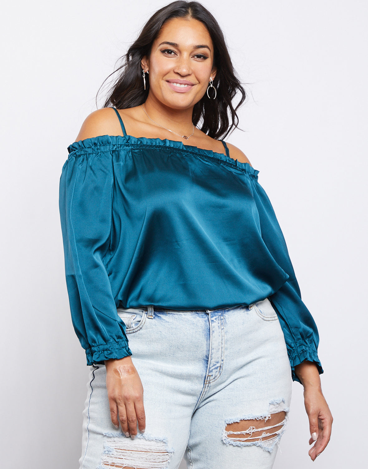 Plus Size Satin Ruffle Top - Curvy Satin Blouse - Summer Trends – 2020AVE