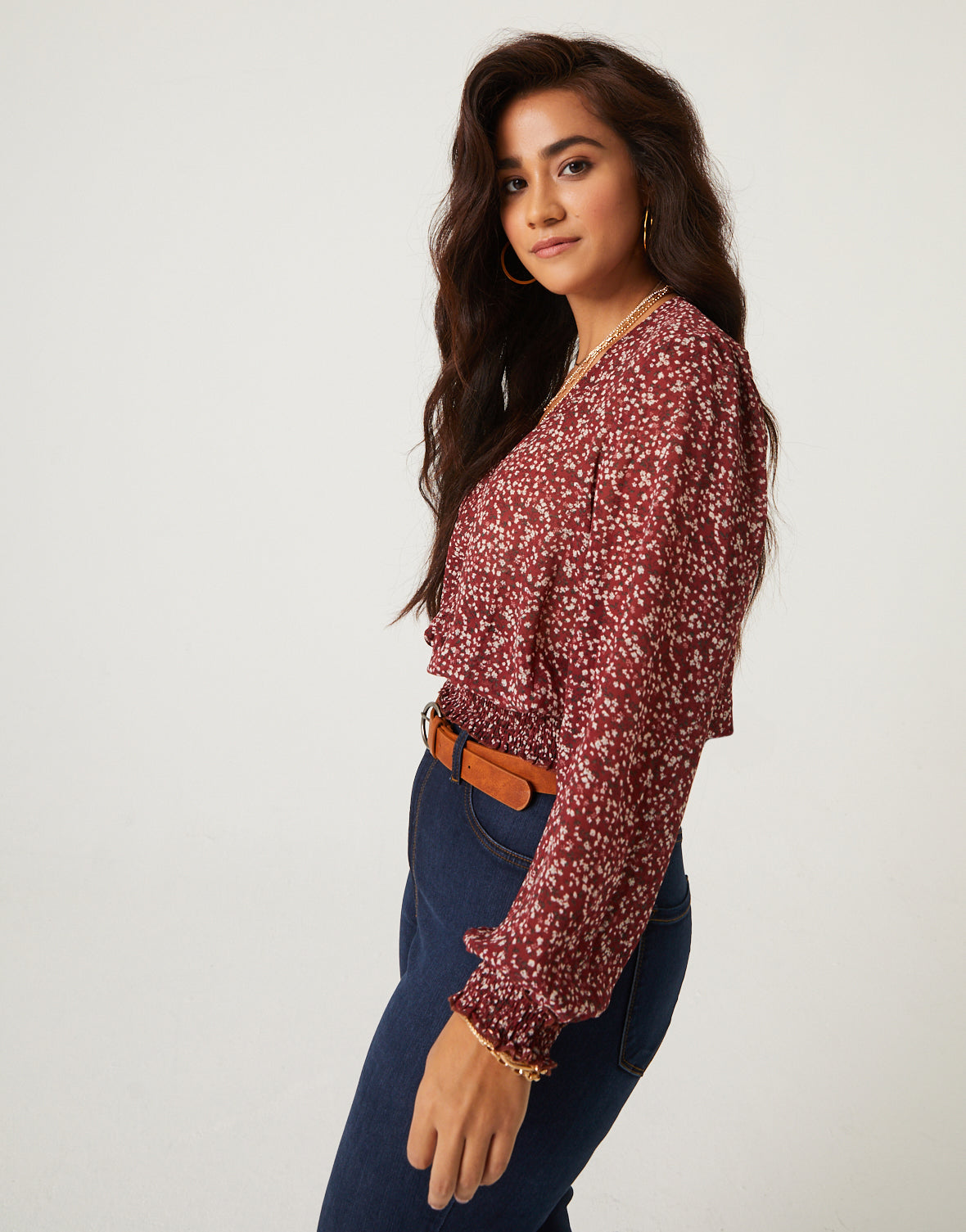 Plus Size Sheer Smocked Floral Top – 2020AVE