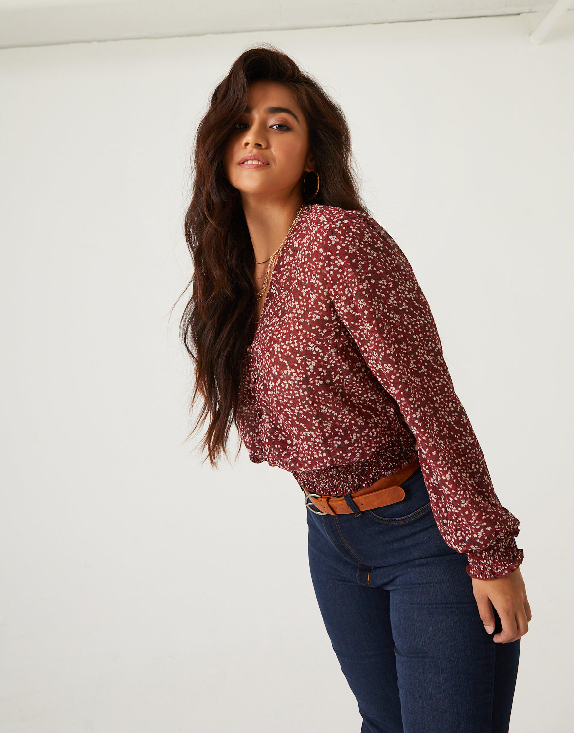 Plus Size Sheer Smocked Floral Top – 2020AVE