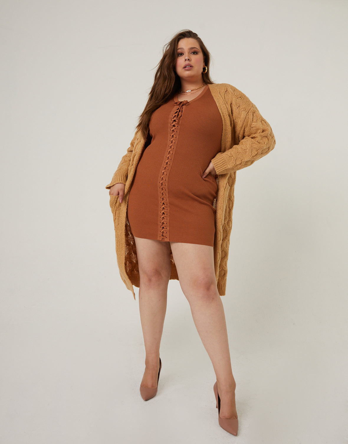 Plus Size Long Cable Knit Cardigan – 2020AVE