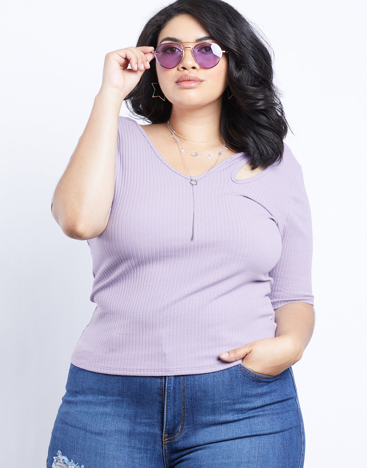 Plus Size Alisha Cut Out Shoulder Top - Plus Size Ribbed Knit Top – 2020AVE
