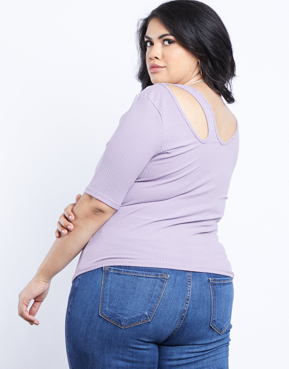 Plus Size Alisha Cut Out Shoulder Top - Plus Size Ribbed Knit Top – 2020AVE