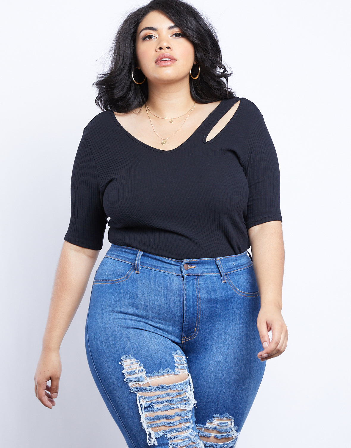 Plus Size Alisha Cut Out Shoulder Top - Plus Size Ribbed Knit Top – 2020AVE