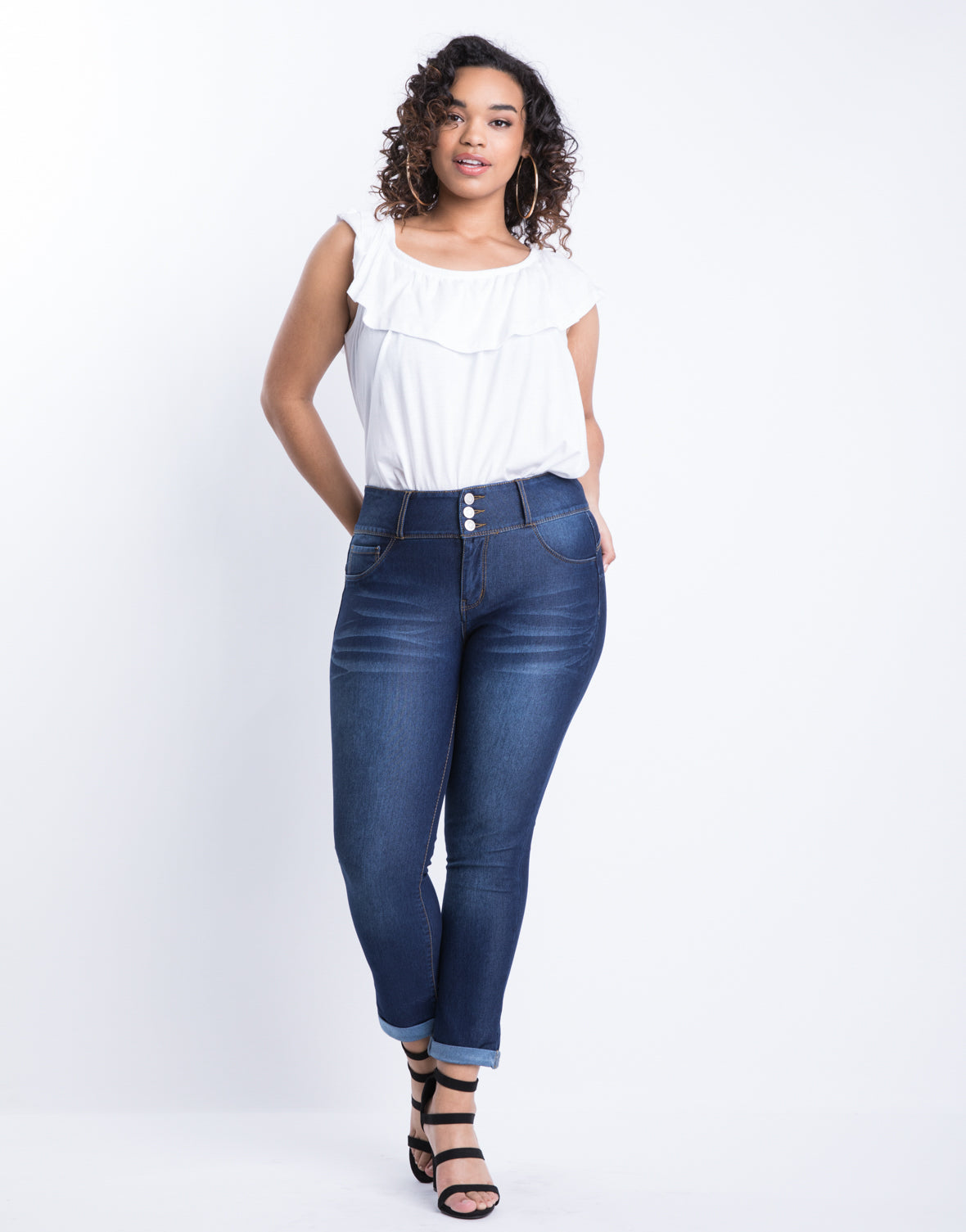 Plus Size Buttoned Up Cuffed Skinny Jeans – 2020AVE