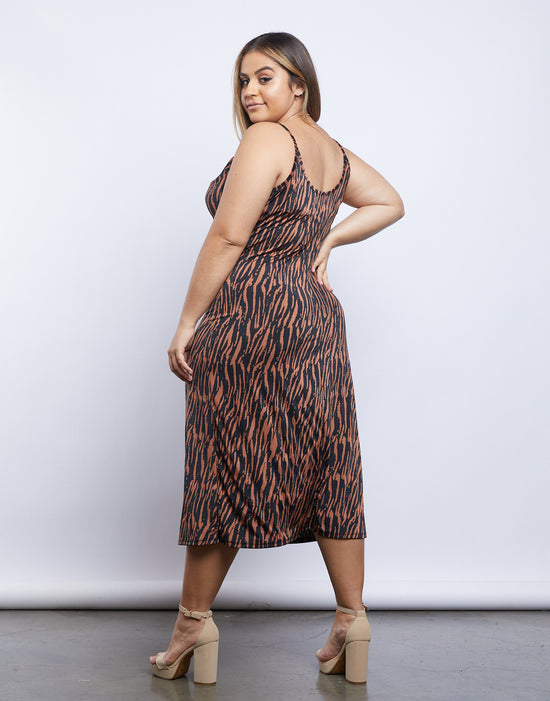 Curve Tiger Print Midi Dress - plus size animal print dress – 2020AVE