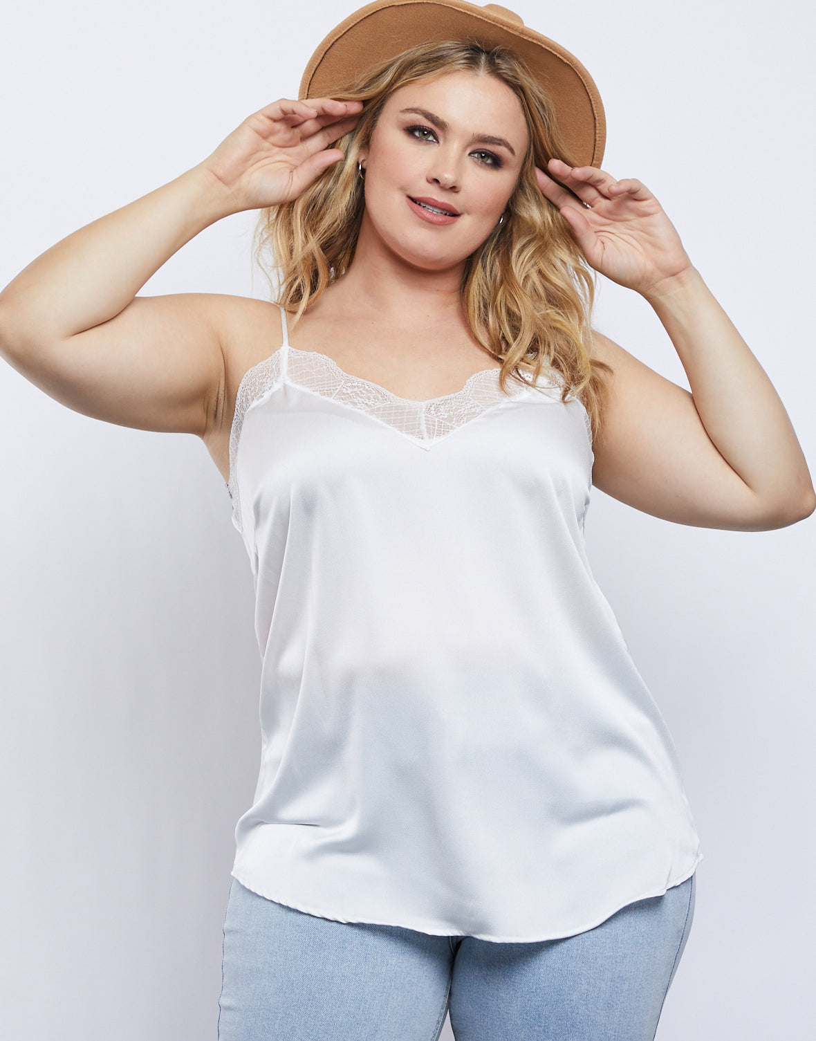 Plus Size Lace Trim Tank - Plus Size Satin Tank - Plus Size Lace Tank ...