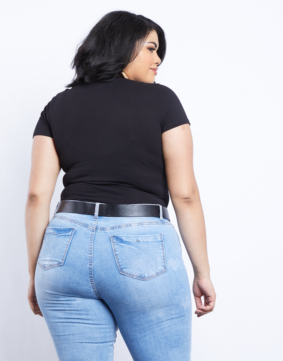 Plus Size Everyday Basic V-neck Tee Bodysuit - Plus Size Basic Tee – 2020AVE