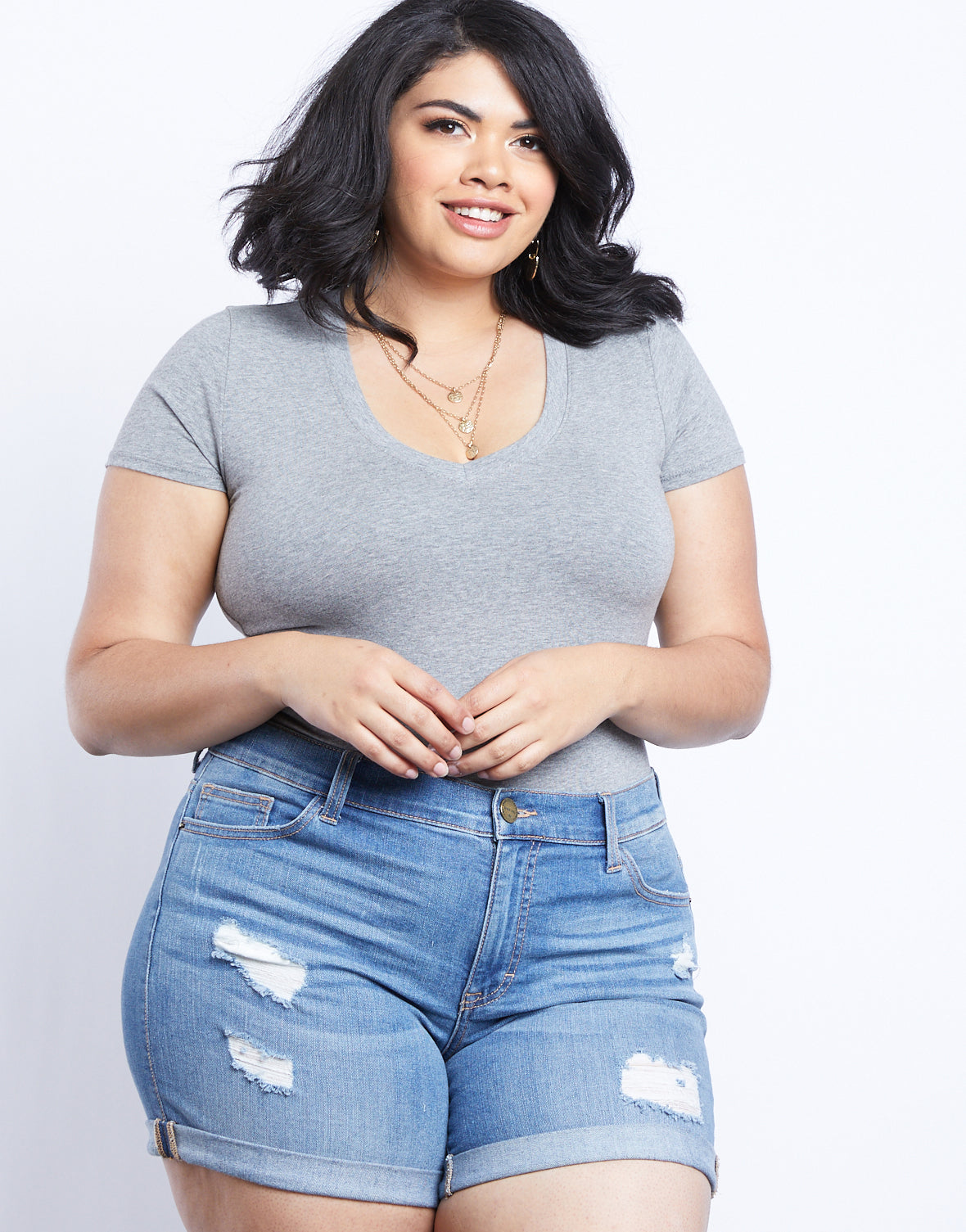 Plus Size Everyday Basic V-neck Tee Bodysuit - Plus Size Basic Tee – 2020AVE