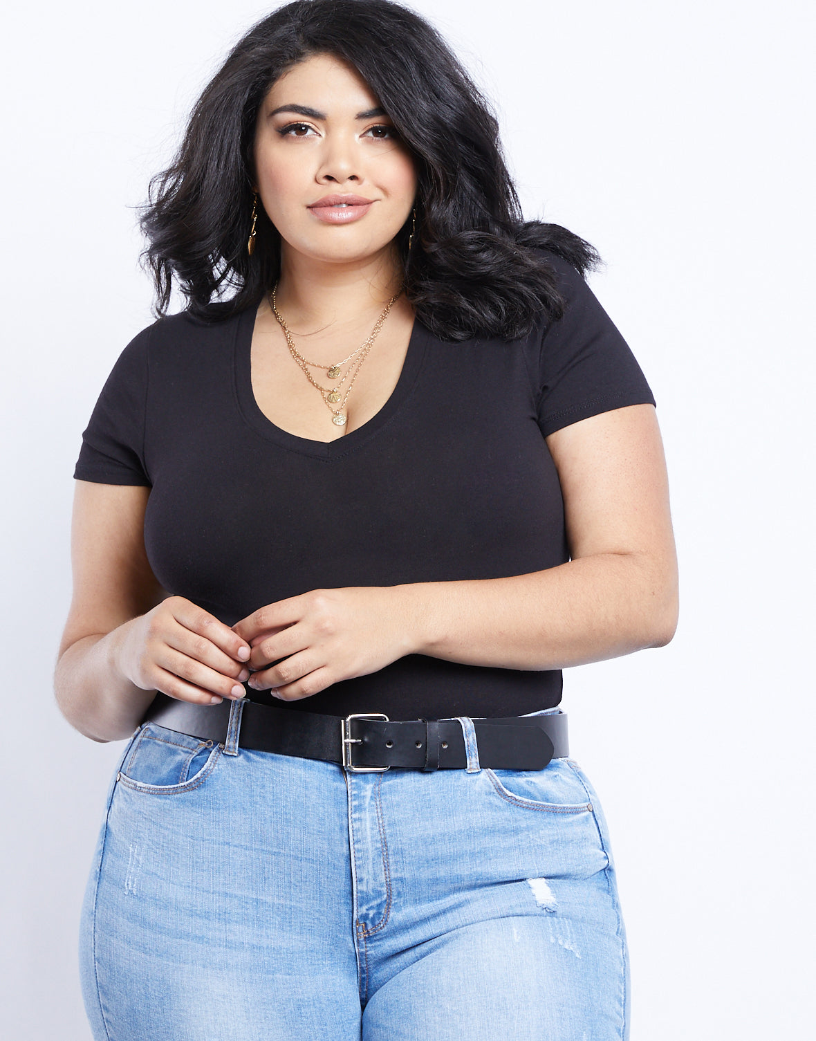 Plus Size Everyday Basic V-neck Tee Bodysuit - Plus Size Basic Tee – 2020AVE