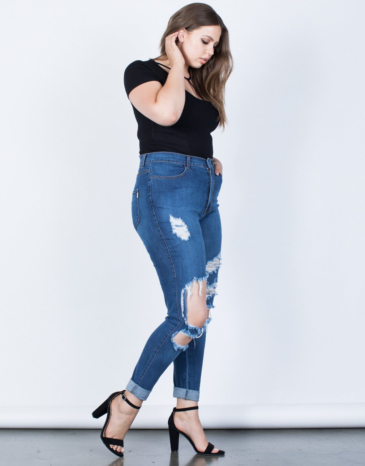 Plus Size High Waisted Cuffed Denim Jeans – 2020AVE